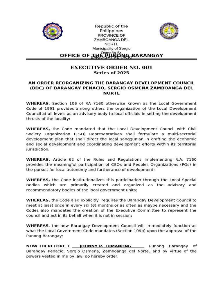 1. Executive Order No. 001-2025 (BDC) | PDF | Legal Documents | Justice