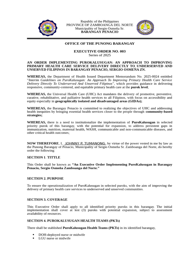 Executive Order No. 003-2025 (PuroKalusugan | PDF | Monitoring And ...