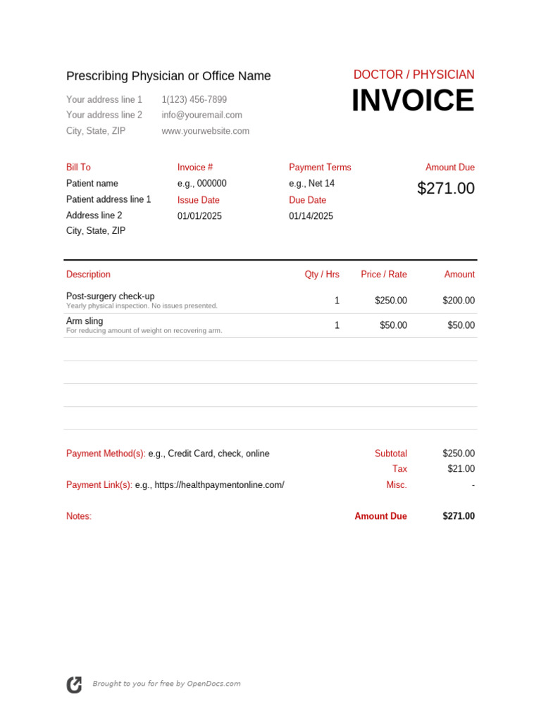 Doctor Invoice Template | PDF