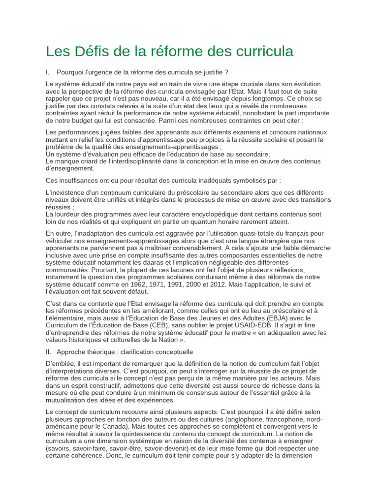 Réforme des Curricula : Défis et Perspectives | PDF | Pédagogie ...