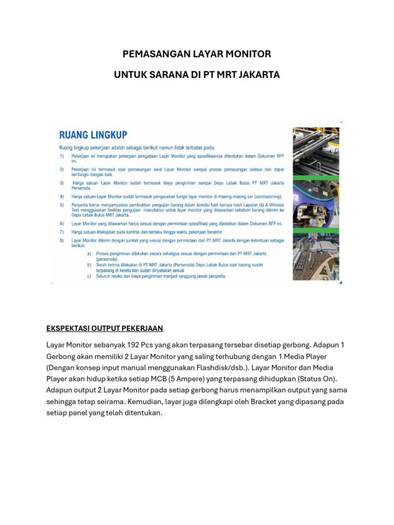 Pemasangan Layar Monitor di MRT Jakarta | PDF
