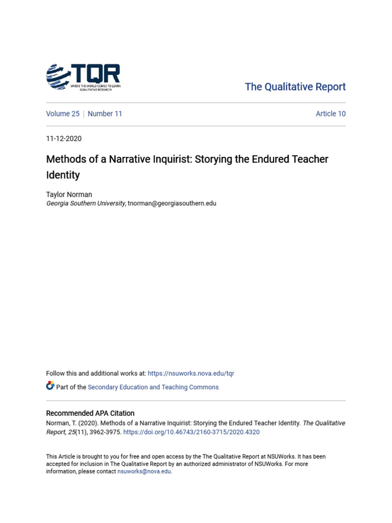 Narrative Inquiry in Teacher Identity | PDF | Narrative | Methodology