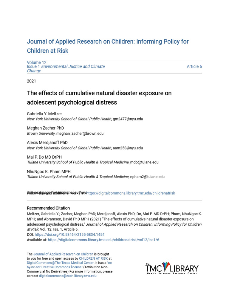 Adolescent Distress from Natural Disasters | PDF | Mental Health ...