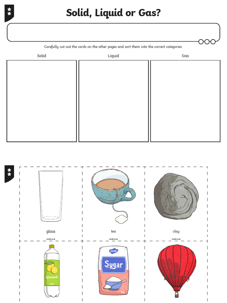 Solids Liquids Gases Sorting Activity Unlocked | PDF