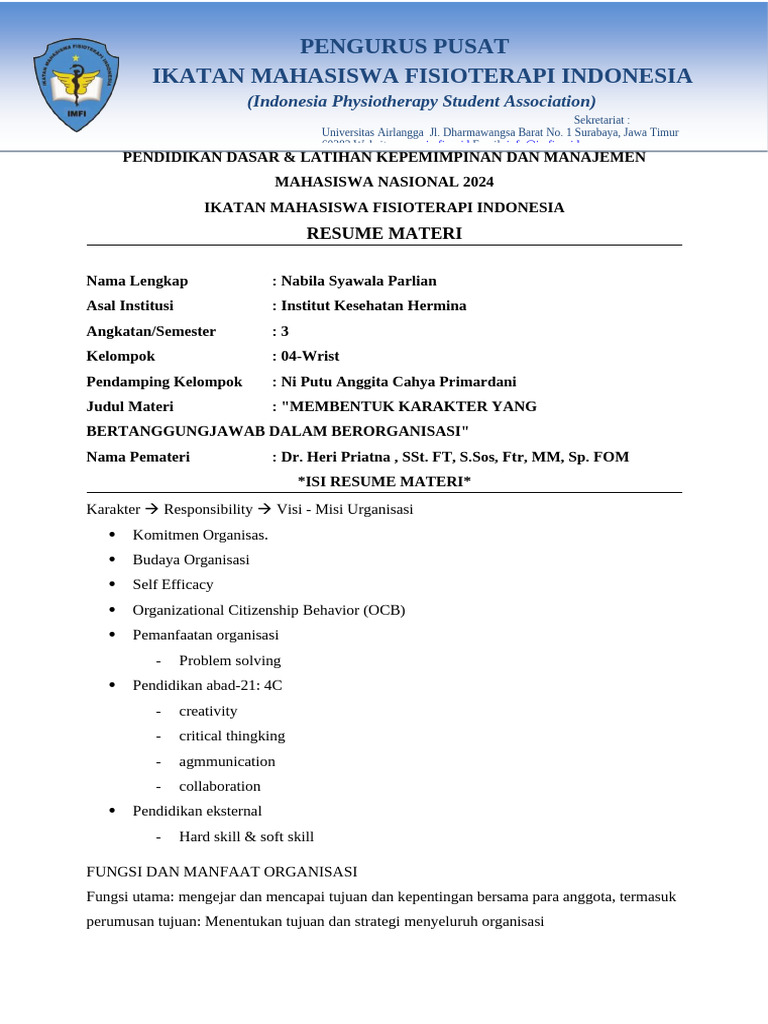Format Resume Diksar & Lkmm-nas Imfi 2024 (Materi 2) | PDF