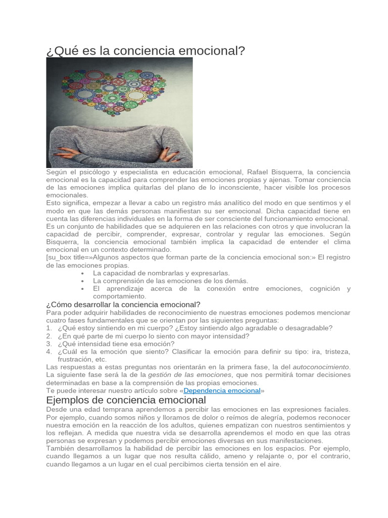Qué es la conciencia emocional | PDF | Las emociones | Autorregulación ...