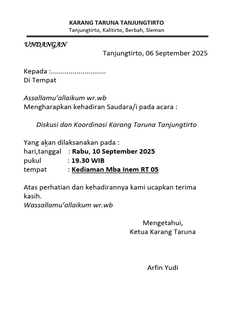 Undangan Rapat Diskusi Kecil 10 September 2025 | PDF