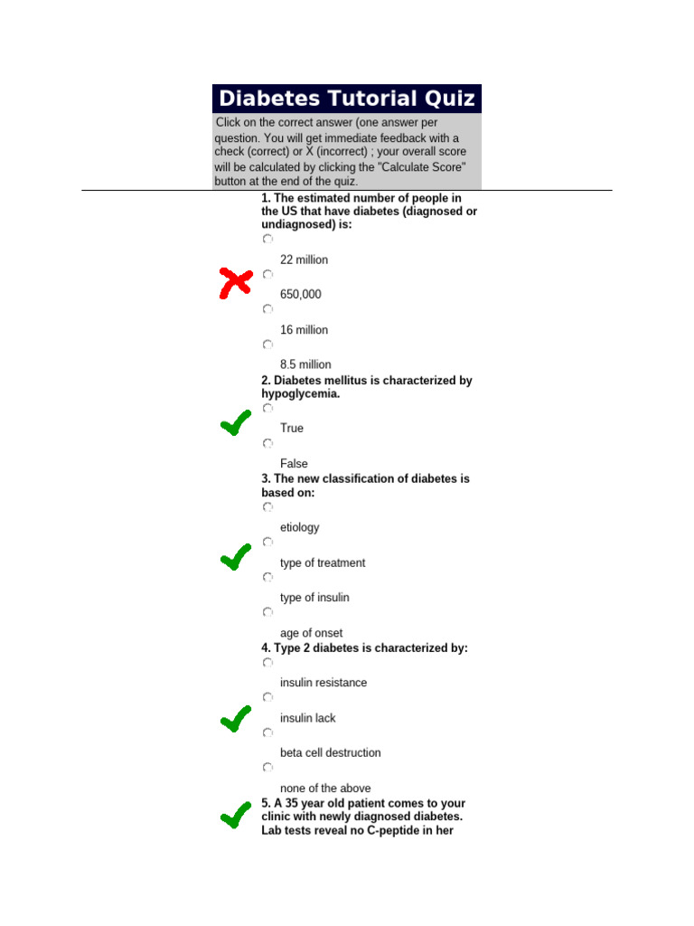 Diabetes Tutorial Quiz | PDF | Diabetes | Hypoglycemia