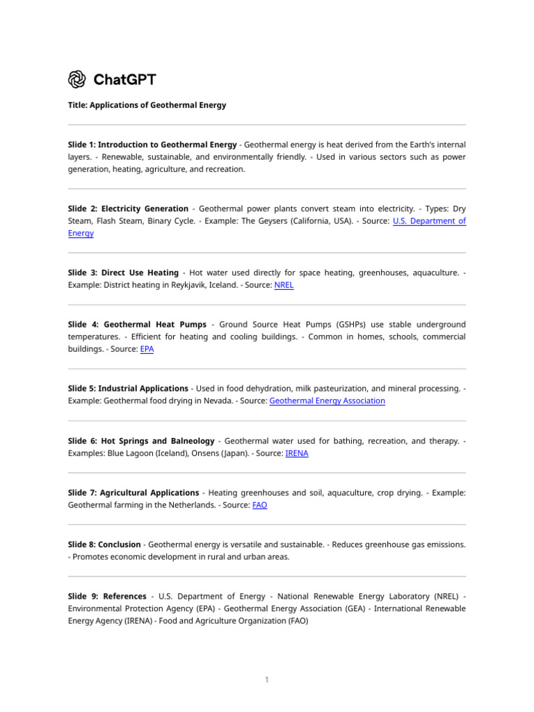 Geothermal Energy Applications | PDF