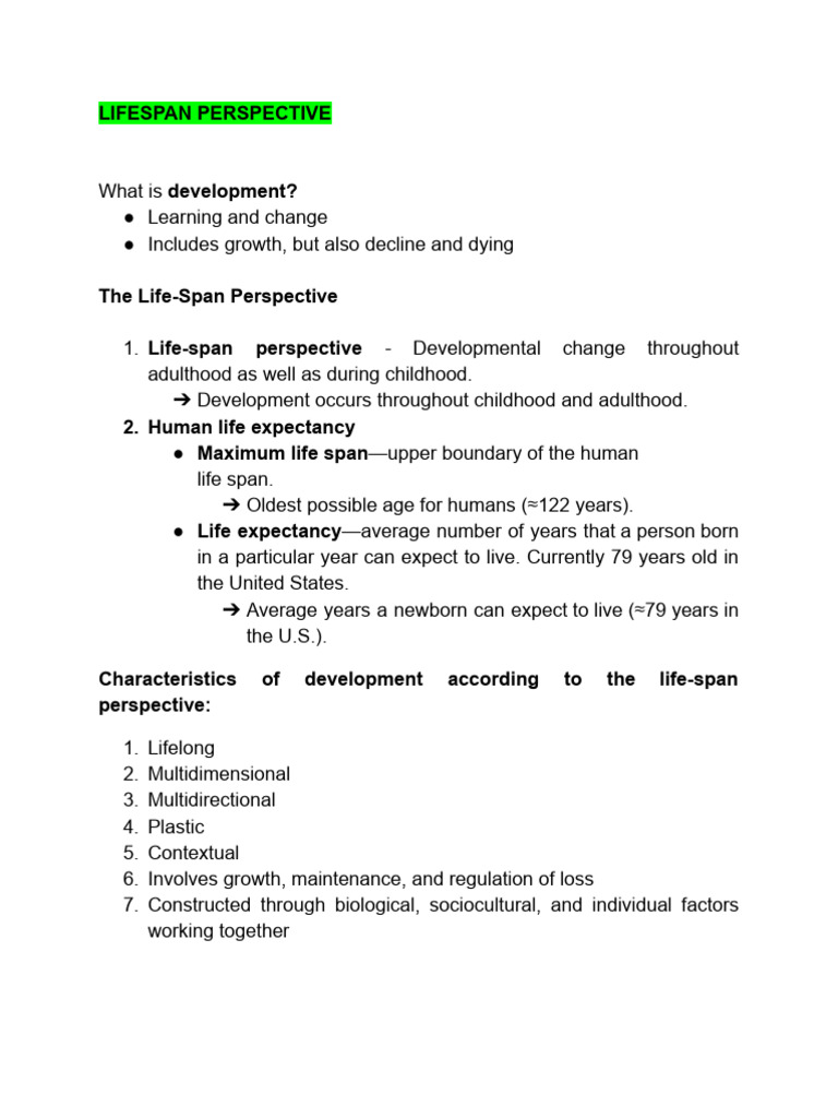 Life-Span Development Overview | PDF | Developmental Psychology ...