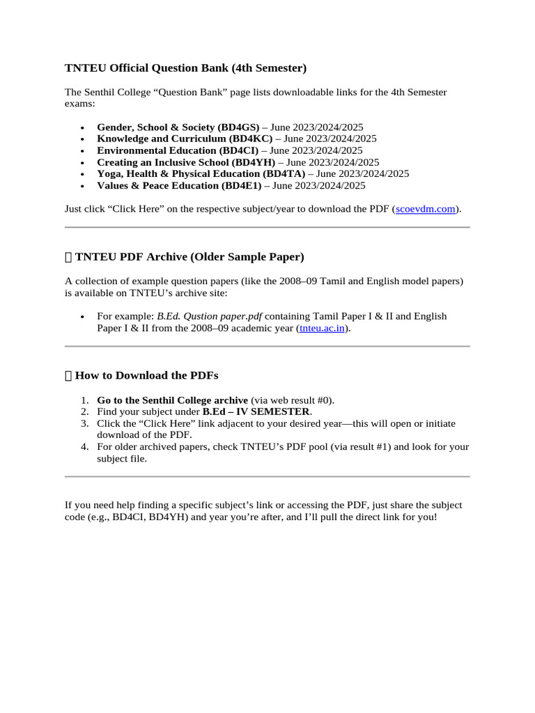 TNTEU 4th Semester Question Bank PDF | PDF