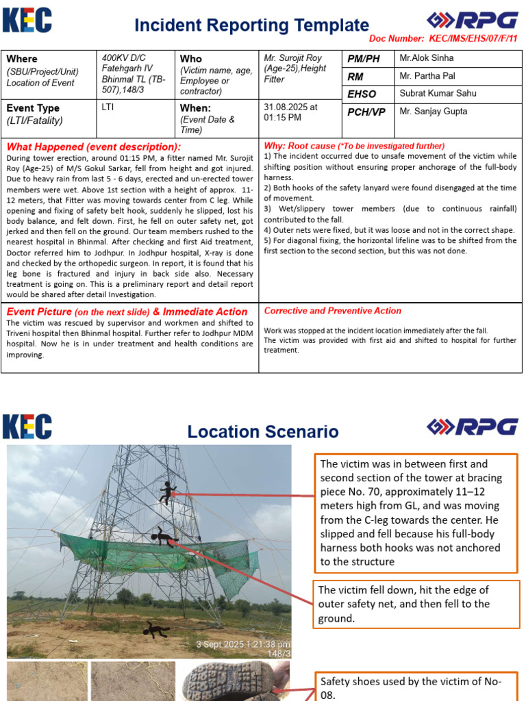Incident Report: Fall from Height at Tower | PDF