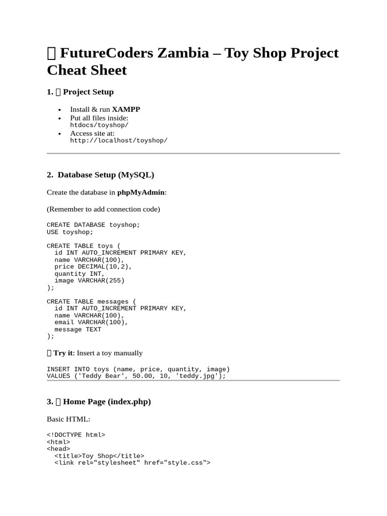 ? FutureCoders Zambia Cheat Sheet | PDF | Databases | Computing