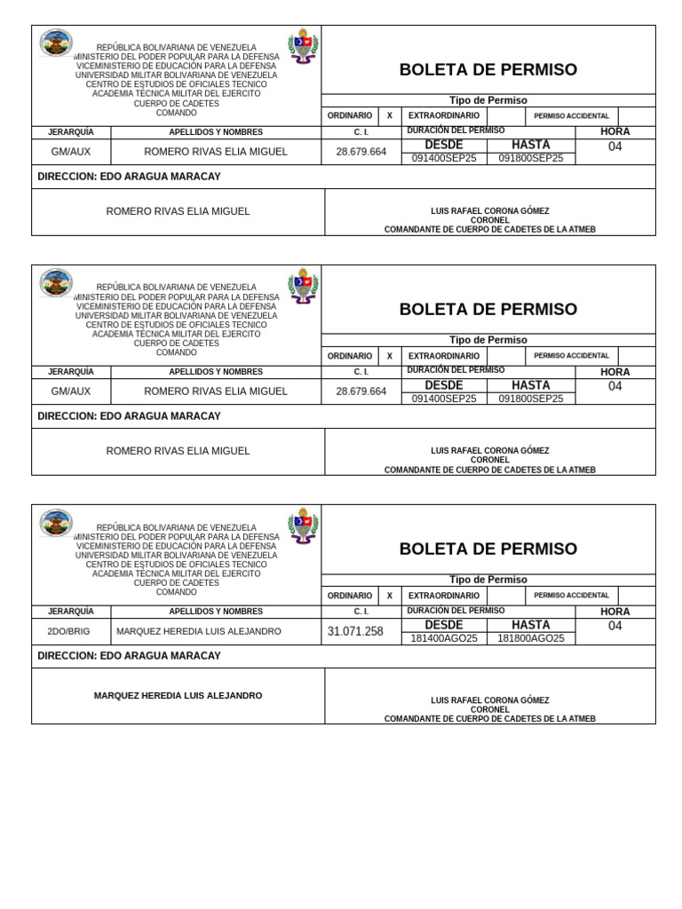 Boletas de Permiso Ordinario - 015443 | PDF | Venezuela