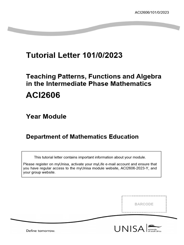 Tutorial Letter 101/0/2023: Teaching Patterns, Functions and Algebra in ...