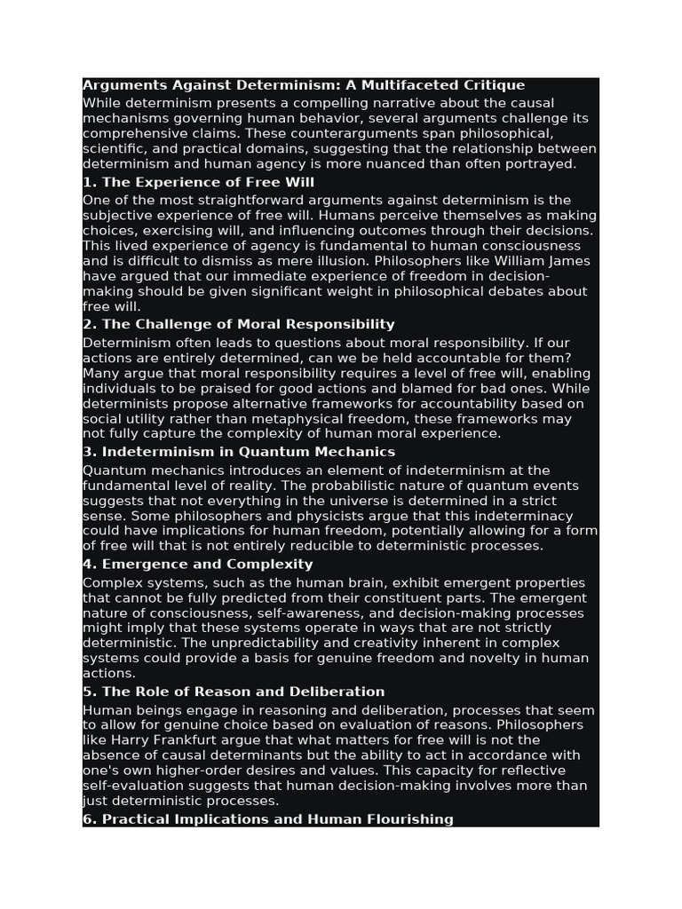 Arguments Against Determinism | PDF | Free Will | Determinism