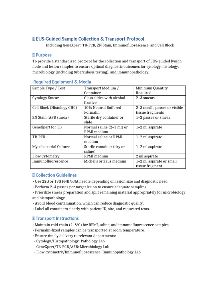 Eus Guided Sample Collection Transport Protocol Pdf