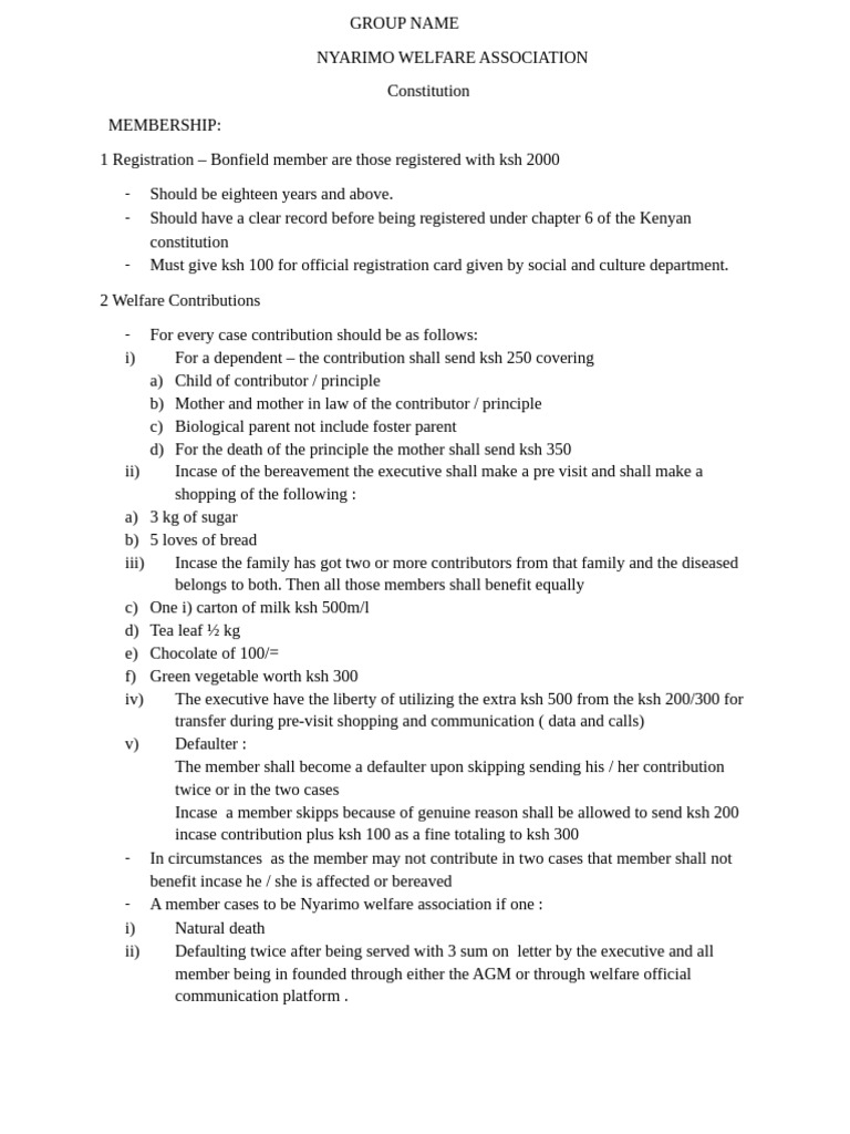 Nyarimo Welfare Association Constitution | PDF