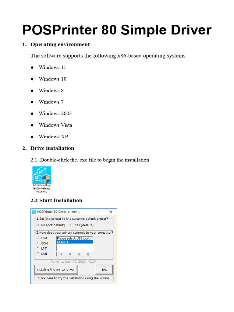 POSPrinterSimple80DriveSetup V2.1R | PDF