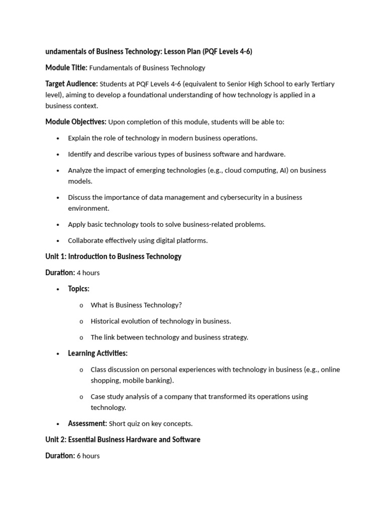 Fundamentals of Business Technology | PDF | Enterprise Resource ...