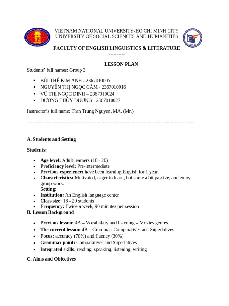 LESSON PLAN - Comparatives - Superlatives - Final | PDF | Adjective ...