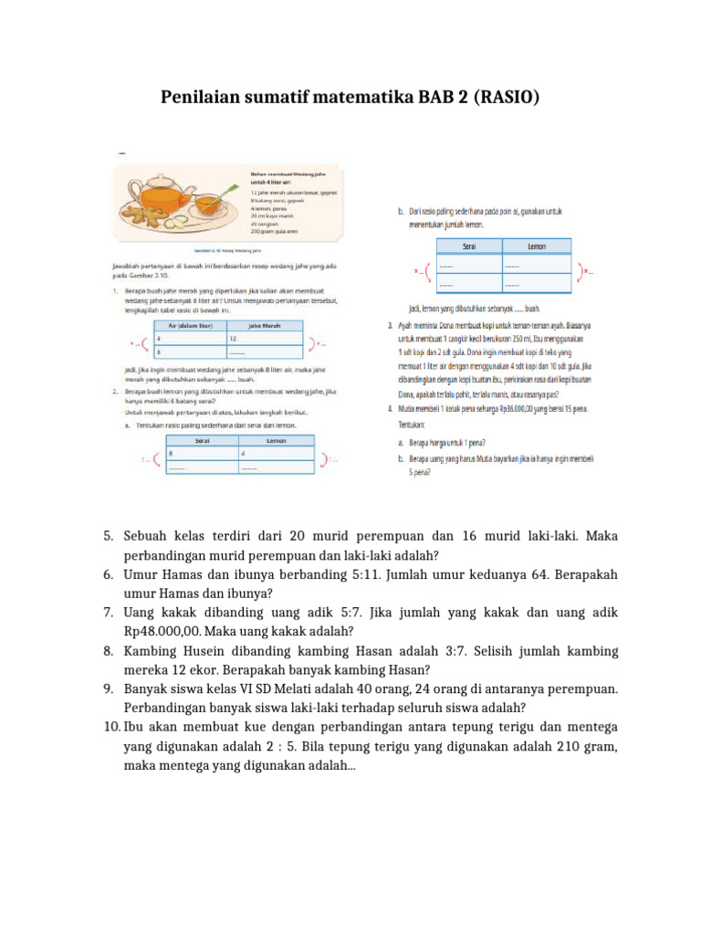 Penilaian Matematika: Rasio dan Perbandingan | PDF