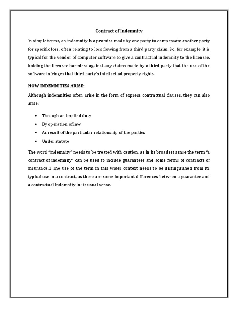 Contract of Indemnity | PDF | Guarantee | Indemnity
