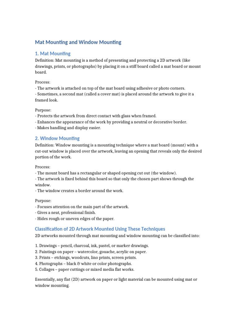 Mat and Window Mounting | PDF