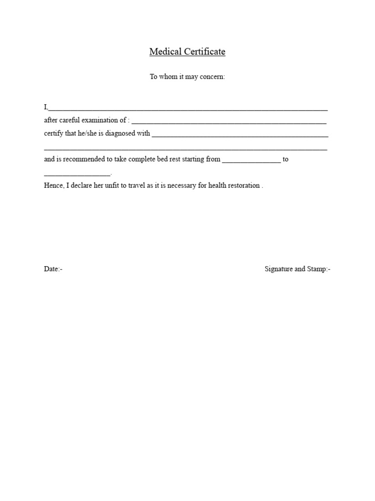 Medical Certificate for Bed Rest | PDF