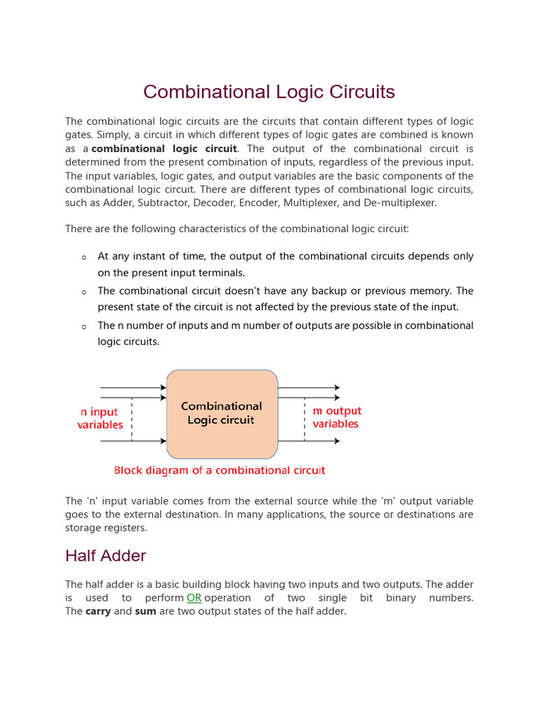 Combinational Logic Circuits Explained | PDF | Logic Gate ...