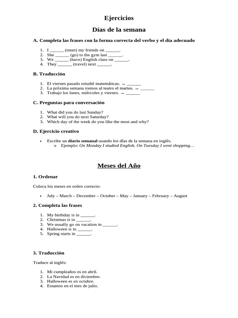 Ejercicios Días - Meses - Clima - y EStaciones | PDF | Estaciones | Clima