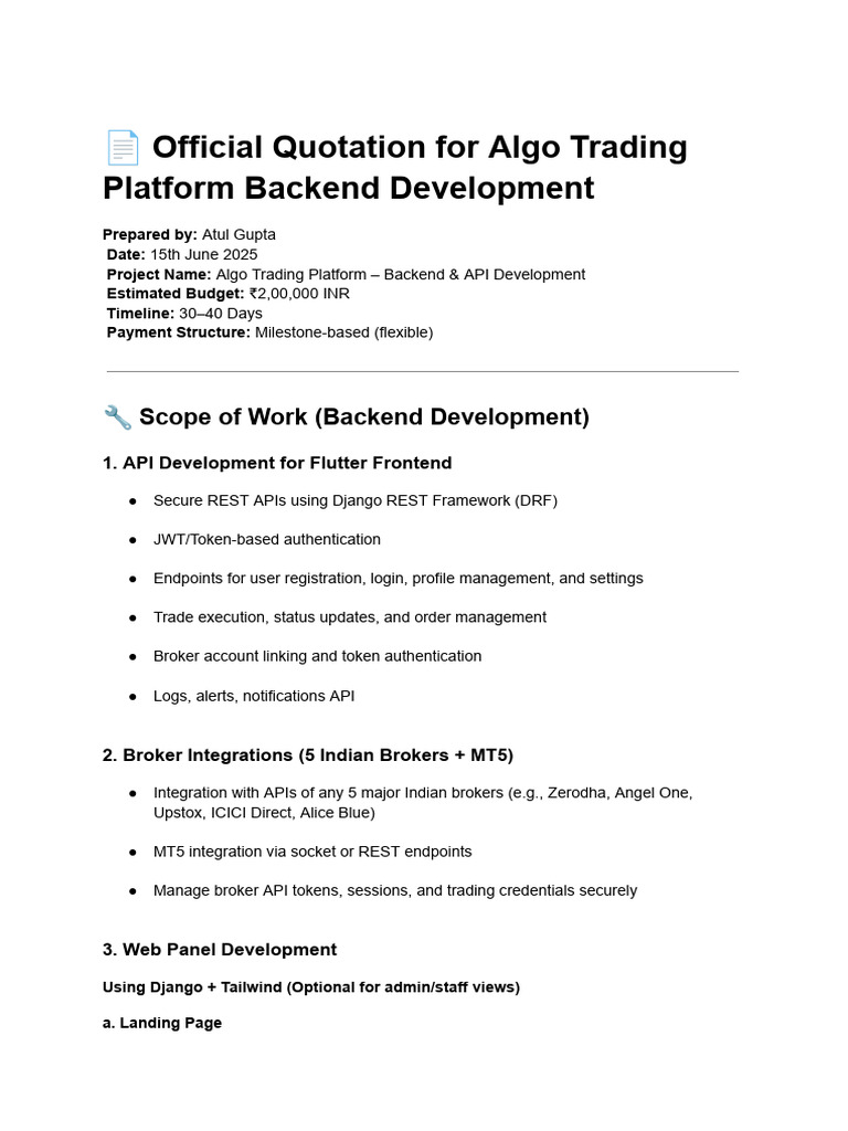 ? Official Quotation For Algo Trading Platform Backend Development ...