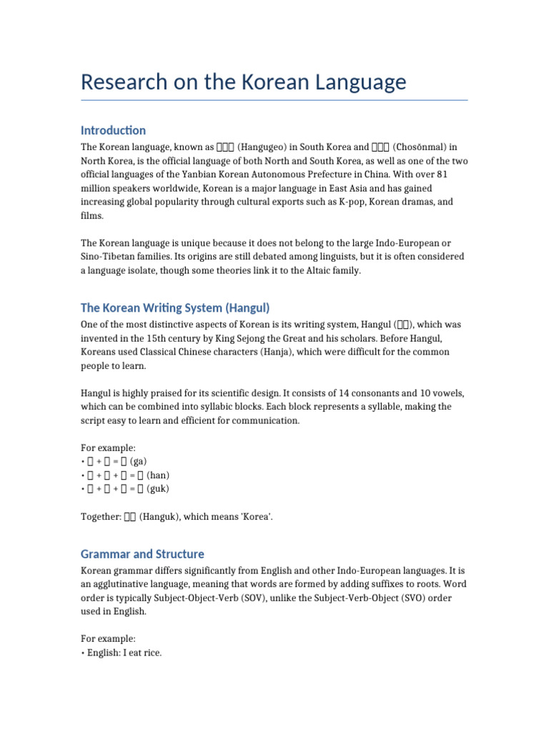 Overview of the Korean Language | PDF | Korean Language | Linguistics