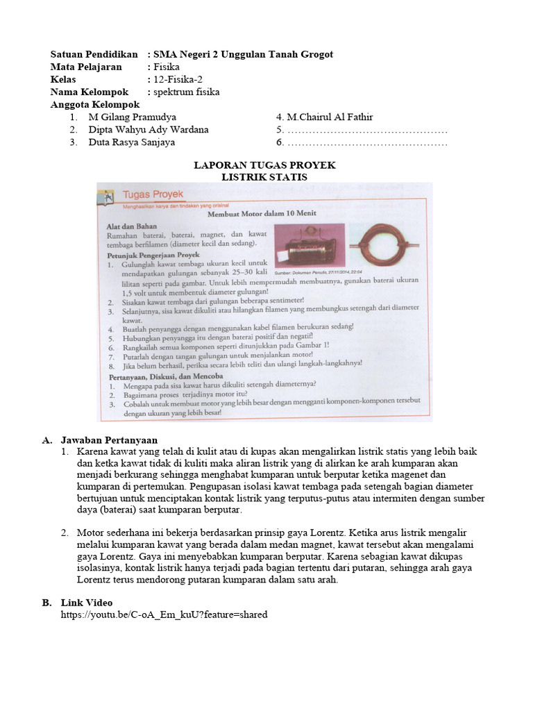 LKPD - Fisika 12 - TP 1 - Proyek Listrik Statis | PDF