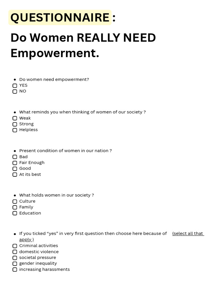 Questionnaire Do Women Really Need Empowerment. | PDF