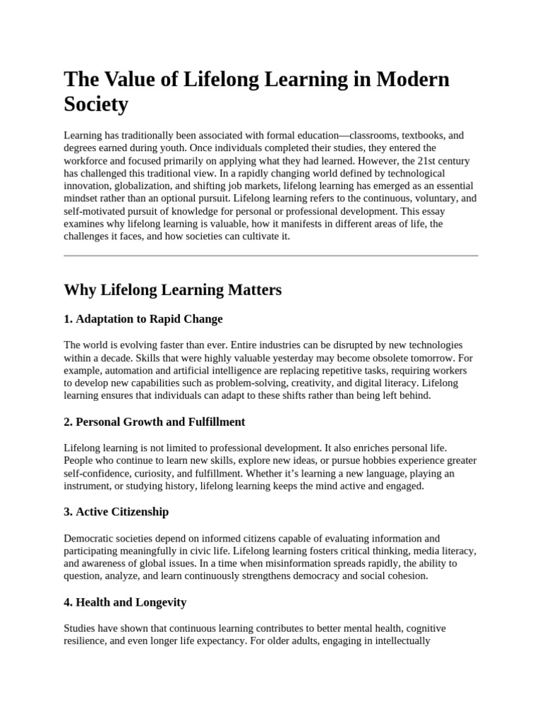 Importance of Lifelong Learning Today | PDF | Learning | Lifelong Learning