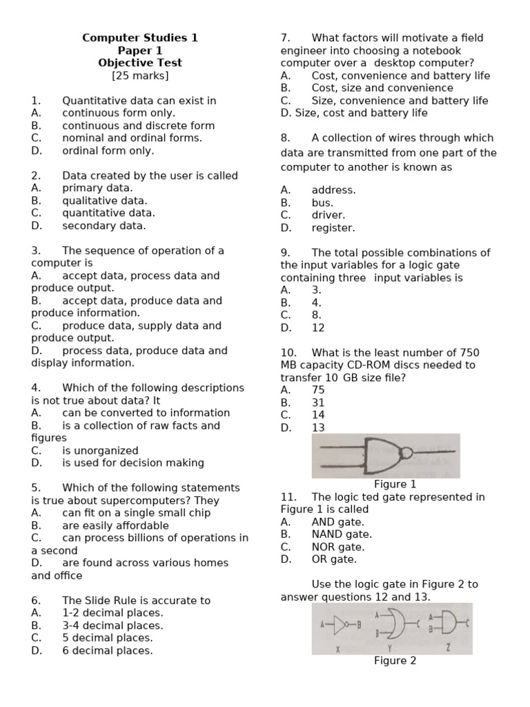 Computer Studies Objective Test Guide | PDF | Logic Gate | Computing