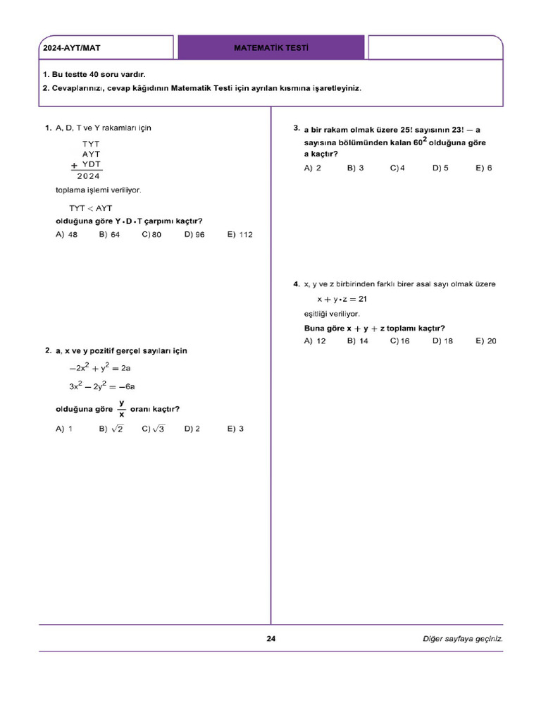 2024 Ayt Mat | PDF