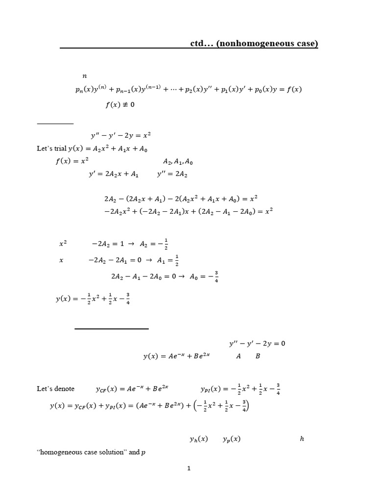Linear Differential Equations - Nonhomogeneous Case (Lecture Note ...