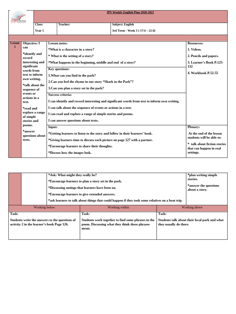 English Weekly Plan - 3nd Term - WeeK 3 | PDF | Poetry | Learning