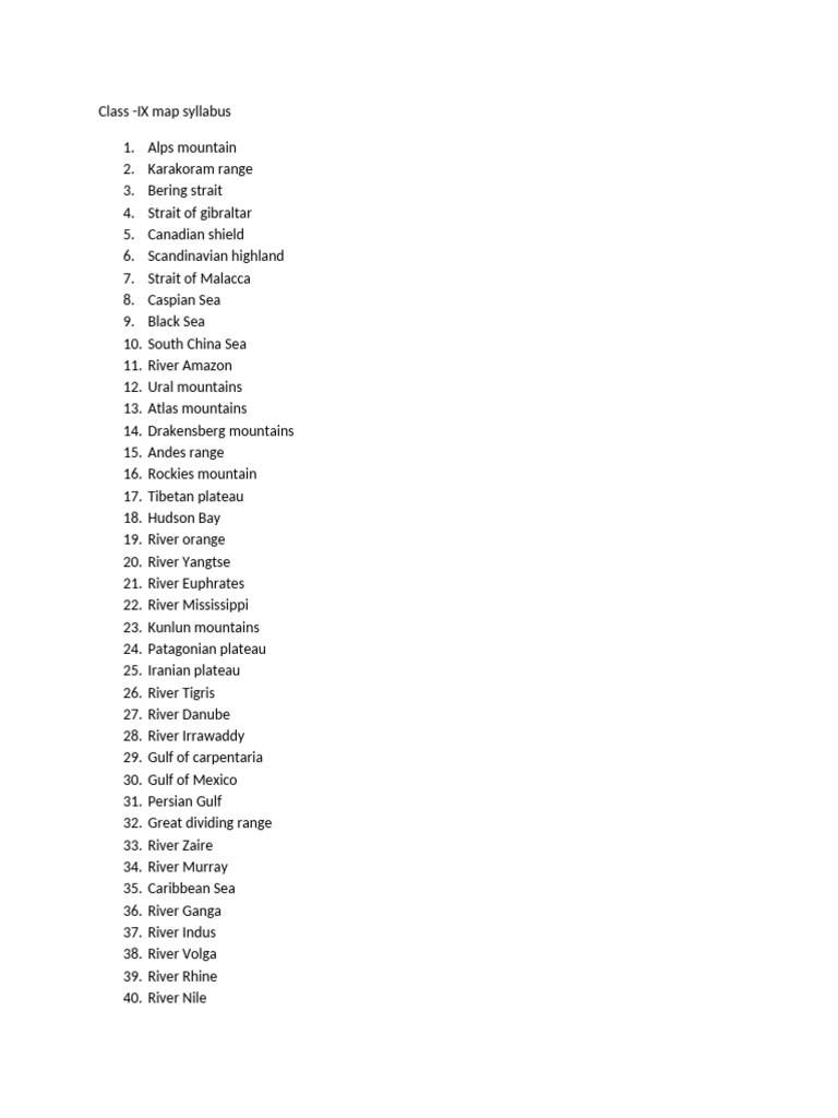 Class IX Geography Map Syllabus | PDF