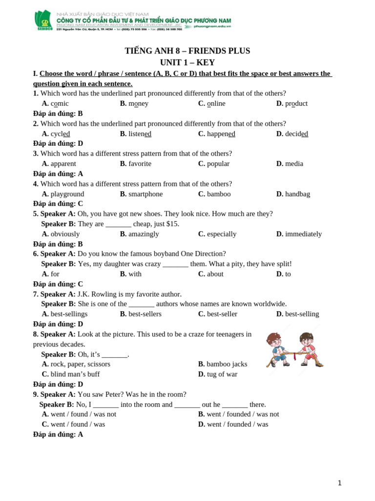 Friends Plus 8 Unit 1 Key Answers | PDF | Fashion | Clothing