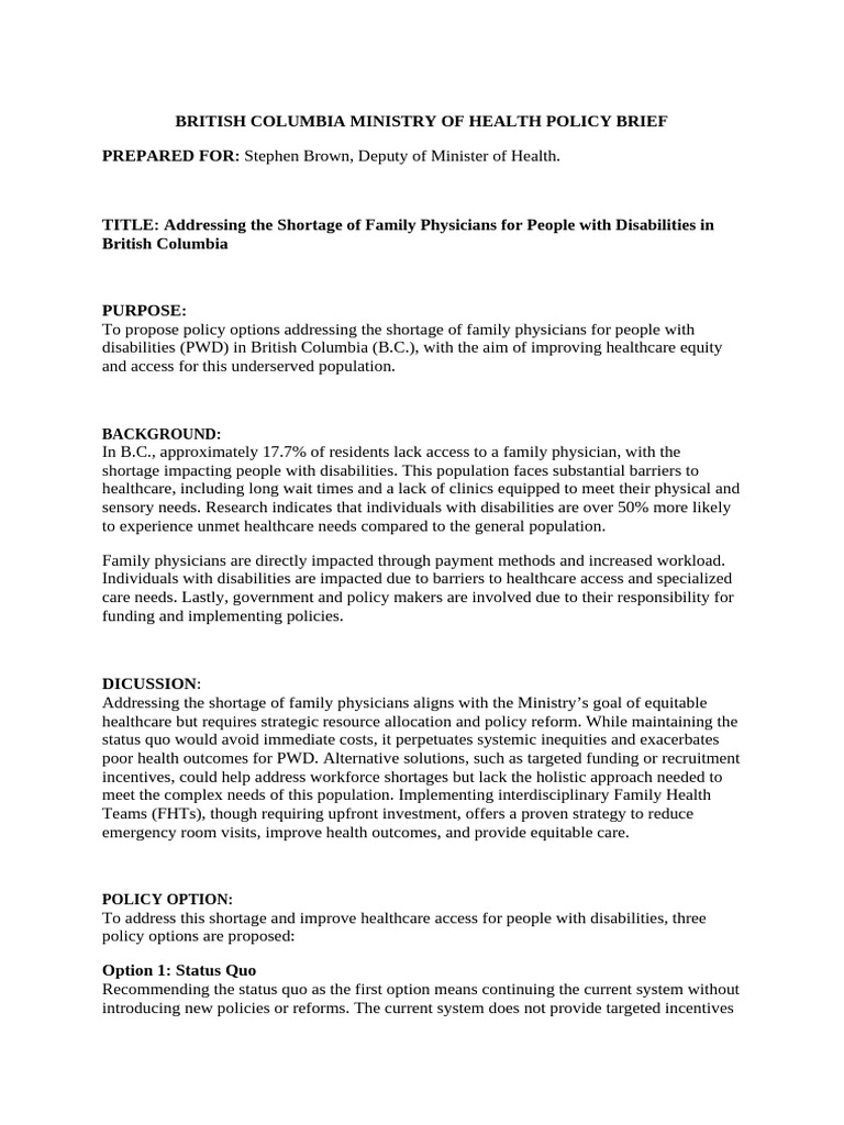Family Physician Shortage Solutions in BC | PDF | Policy | Health Equity