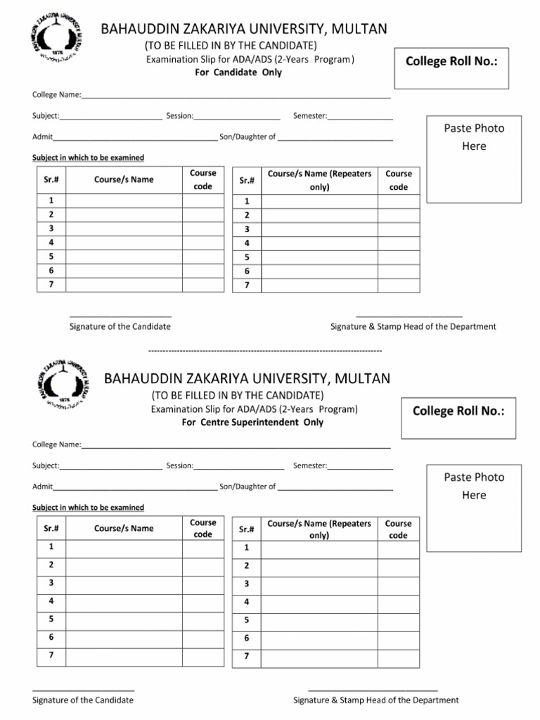 Ada Ads Roll No Slip Form | PDF