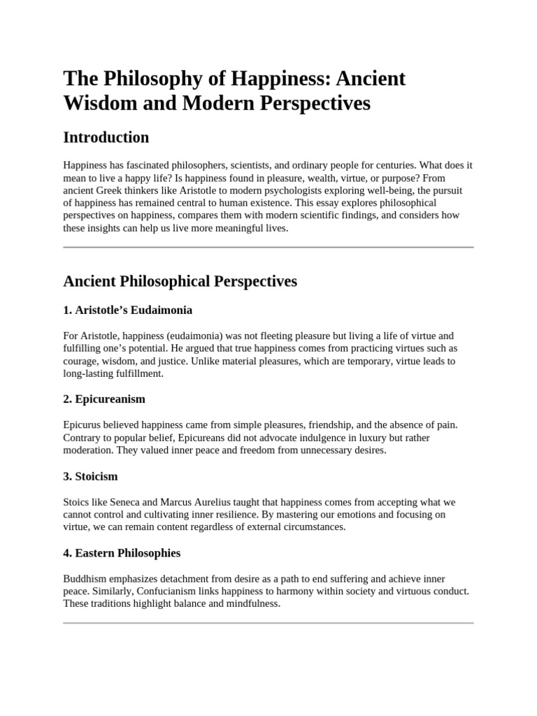 Ancient and Modern Views on Happiness | PDF | Happiness | Well Being
