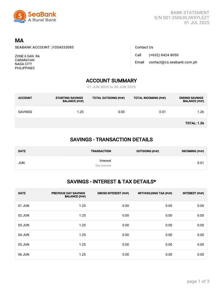 SeaBank Savings Account Statement | PDF | Interest | Taxes