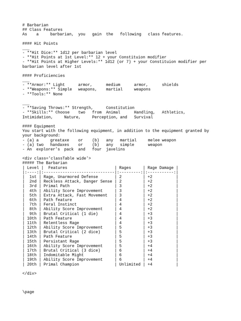 Level 3 Barbarian Class Features | PDF