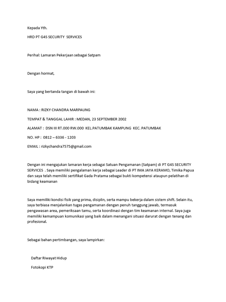 Lamaran Kerja Rizky Marpaung | PDF