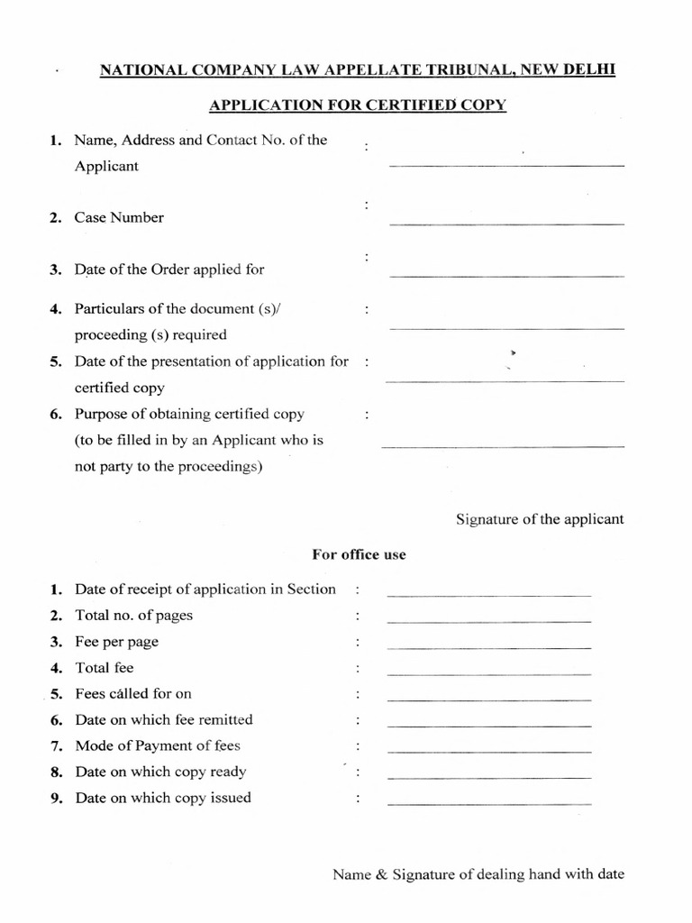 NCLAT Certified Copy Application Form | PDF