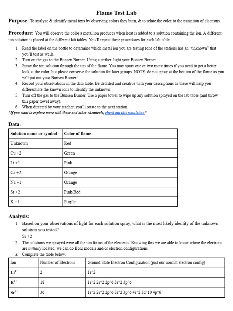 Raghav Laxminarasimhan - Flame Test Lab! - 7837882 | PDF | Electron ...
